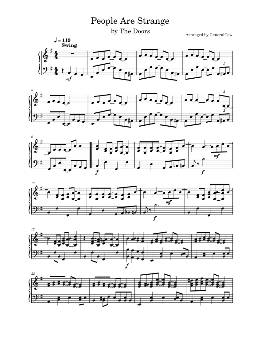 People are strange – The Doors (Piano Solo) Sheet music for Piano (Solo ...