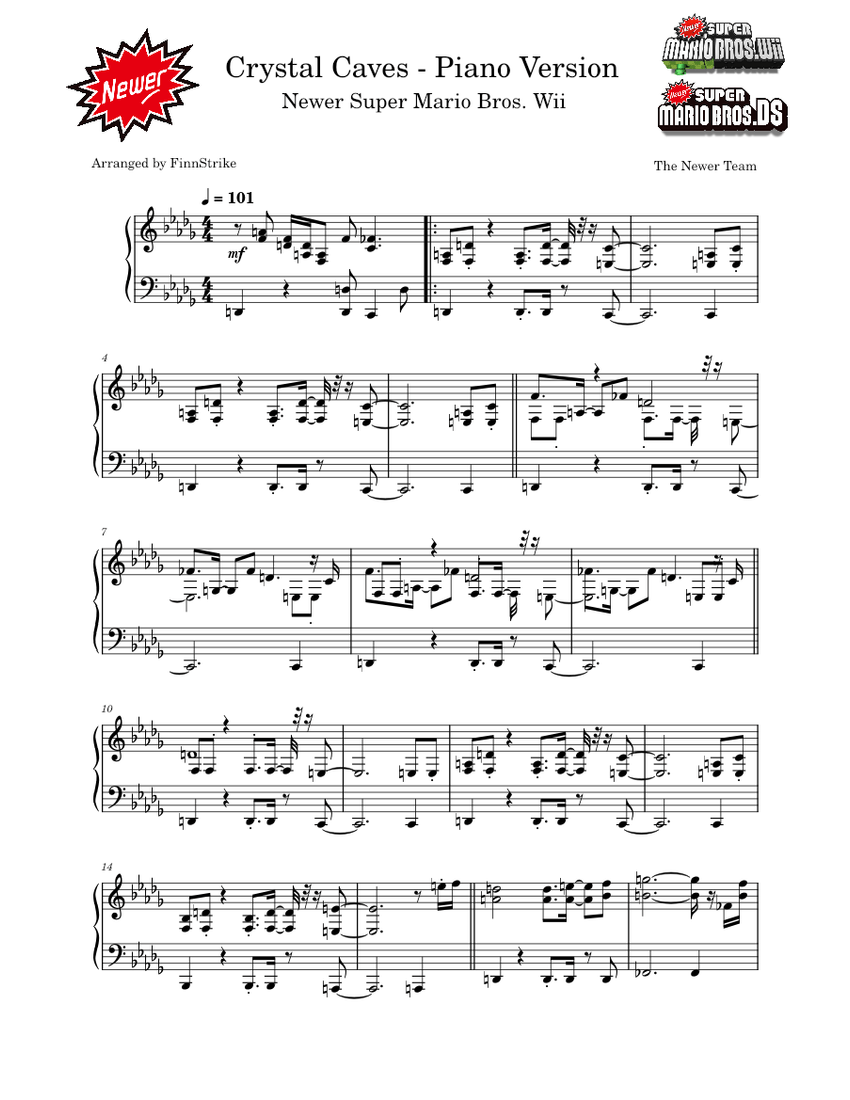 Crystal Caves Piano - Newer Super Mario Bros Sheet music for Piano ...