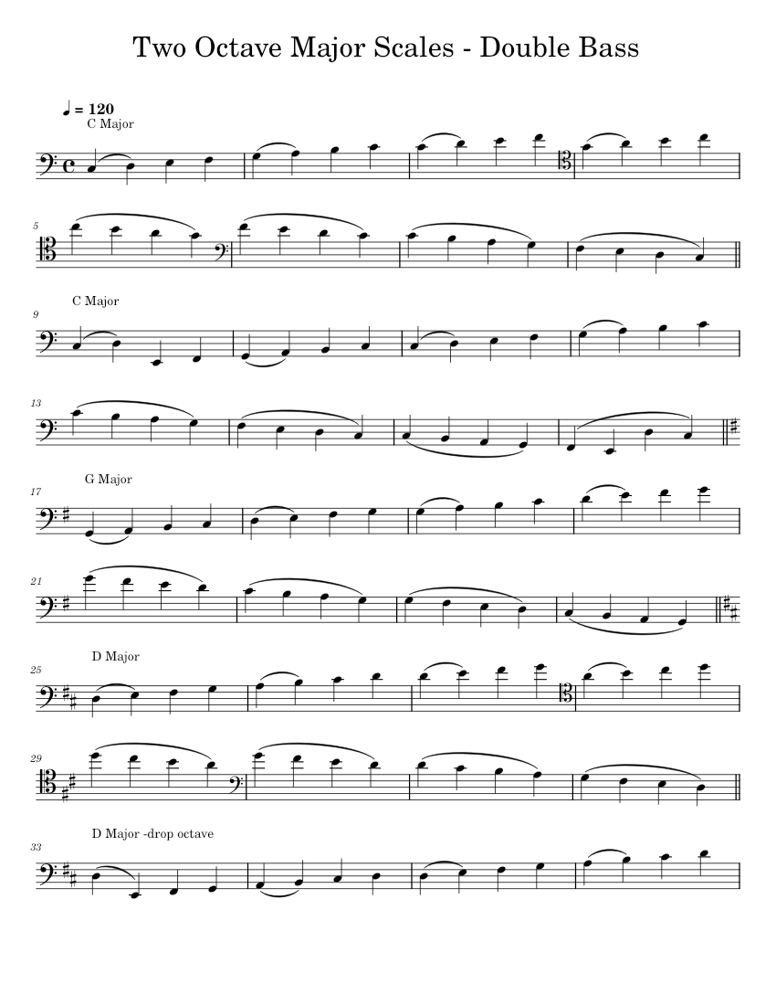 Double Bass - Two Octave Major Scales - C, F, Bb, Eb, Ab, G, D, A, E ...