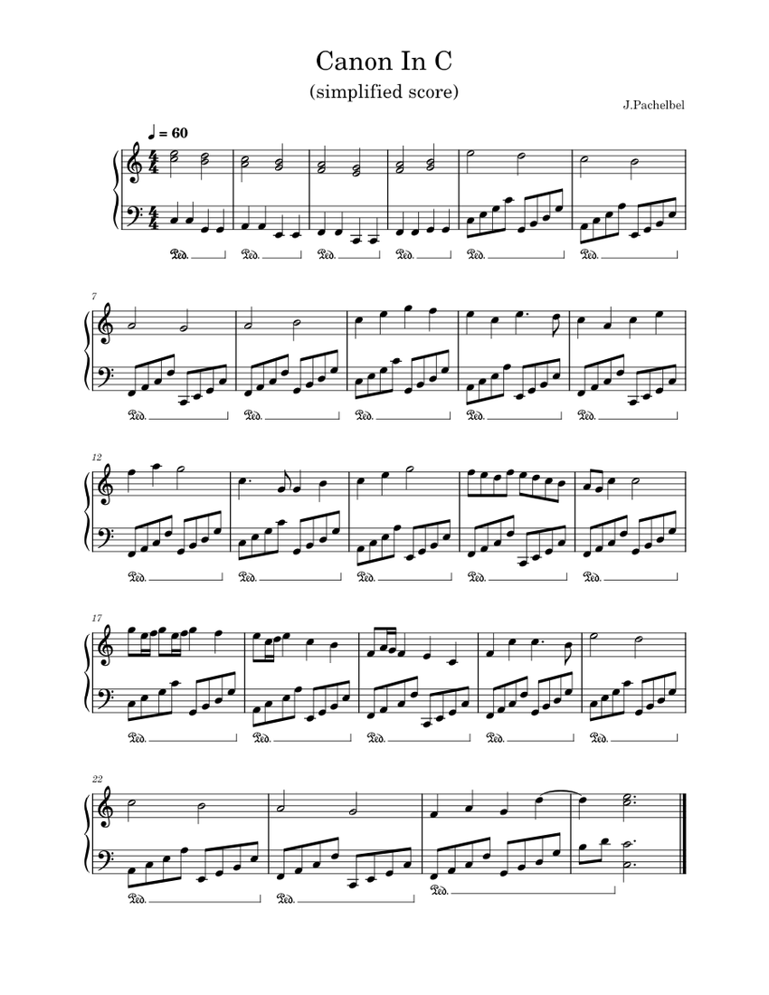 Canon in c – Johann Pachelbel (easy) Sheet music for Piano (Solo ...