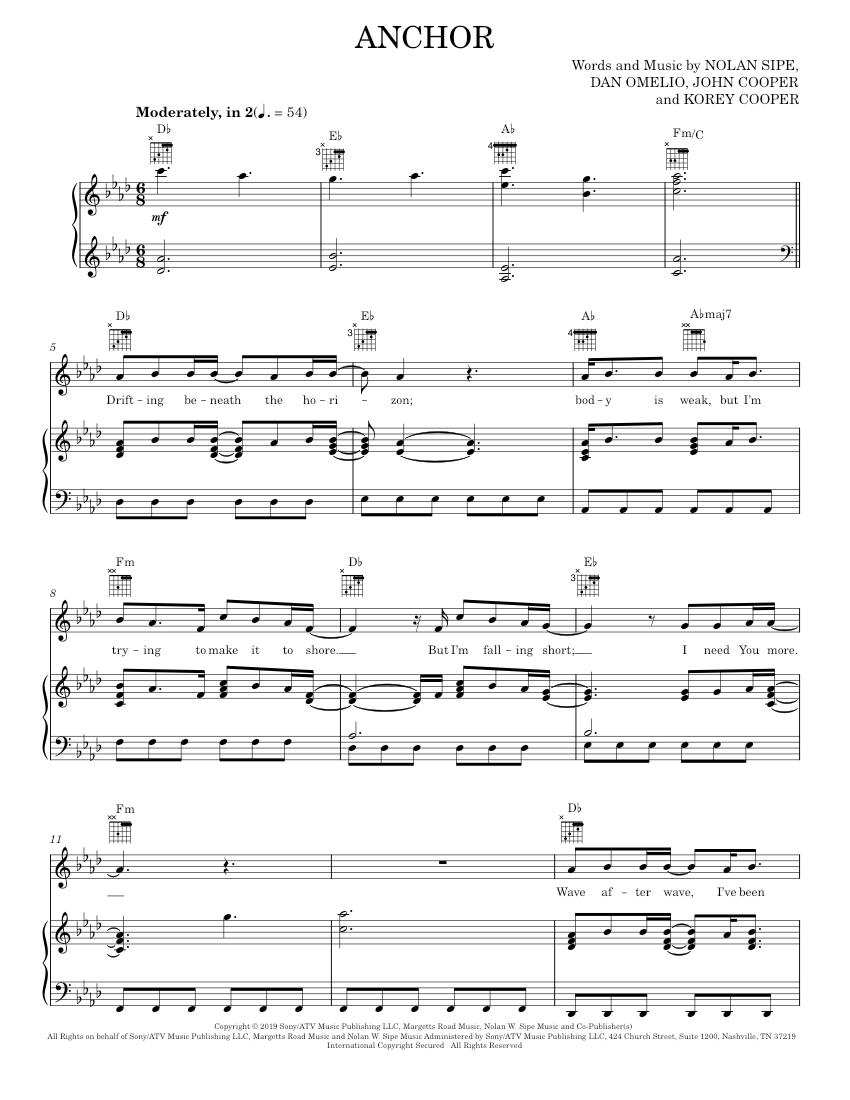 Play Official version of Anchor Sheet Music by Skillet for Piano ...