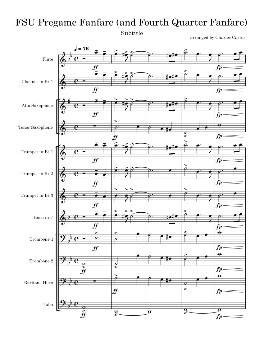FSU Pregame Fanfare (and Fourth Quarter Fanfare) Sheet music for Trombone, Tuba, Flute ...