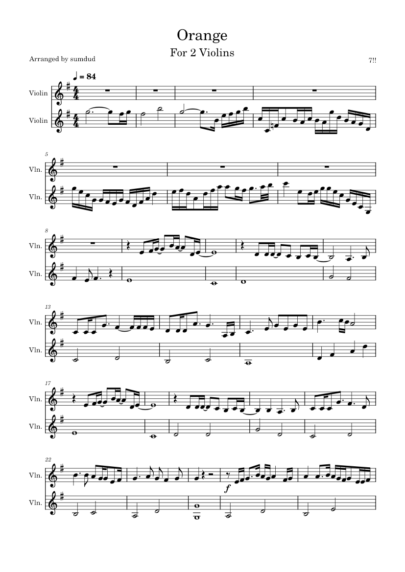 Orange – 7!! Orange for 2 violins Sheet music for Violin (String Duet ...