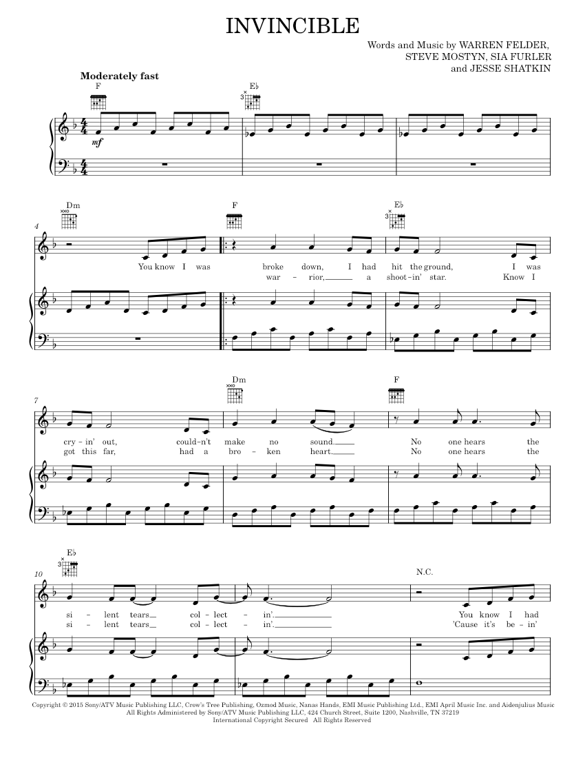 invincible Sheet music for Piano, Vocals by Kelly Clarkson Official ...