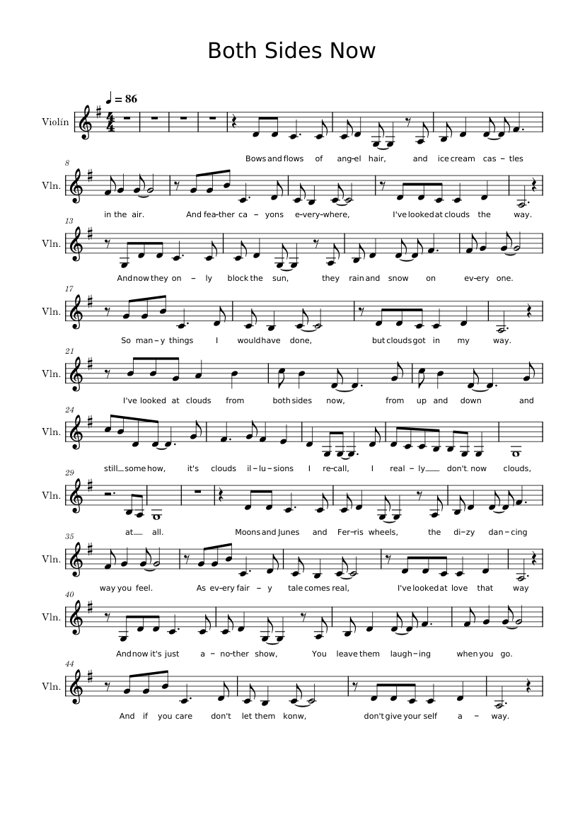 Both sides now – Joni Mitchell Both sides now Sheet Music for Violin ...