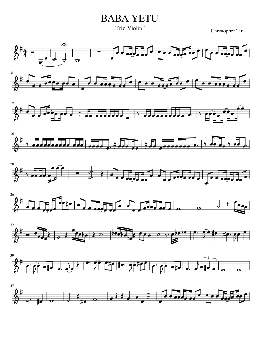 BABA YETU Violin 1 Sheet music for Piano (Solo) Easy | Musescore.com