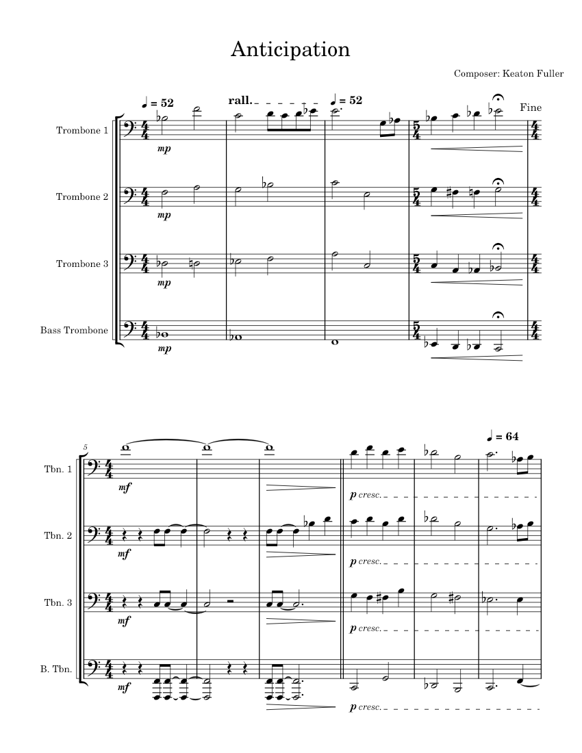 Anticipation Sheet music for Trombone (Brass Quartet) | Musescore.com
