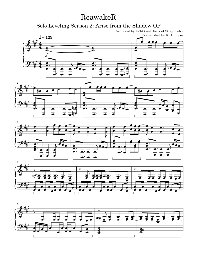 ReawakeR – Solo Leveling Season 2: Arise from the Shadow OP Sheet Music ...