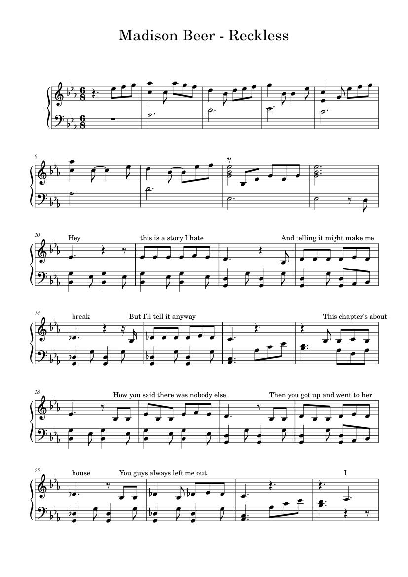Reckless – Madison Beer Sheet music for Piano (Solo) Easy | Musescore.com