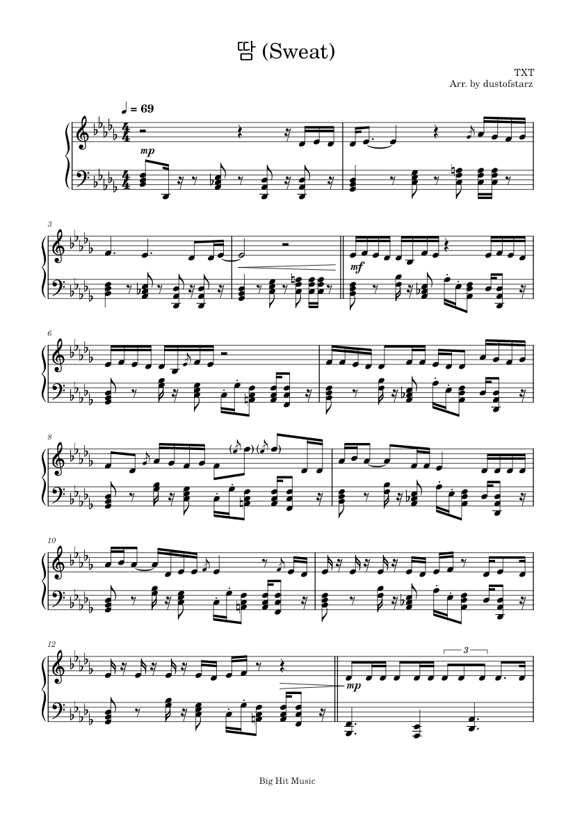 Sweat (땀) – TXT Sheet Music for Piano (Solo) | MuseScore.com