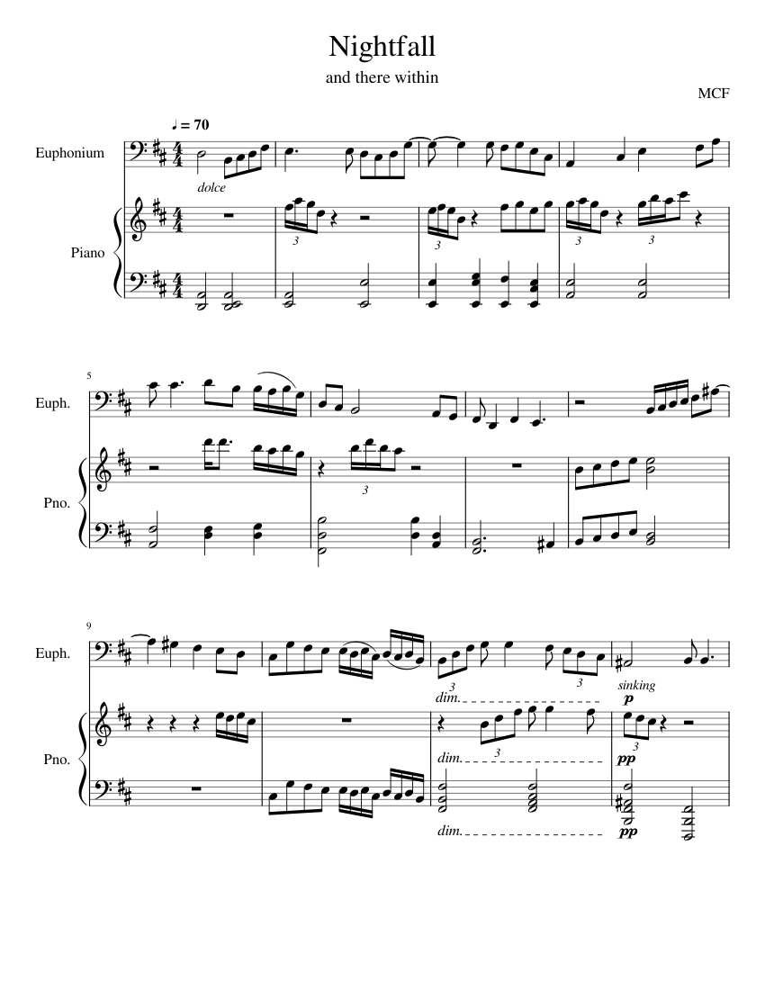 Nightfall Sheet music for Piano, Euphonium (Solo) | Musescore.com