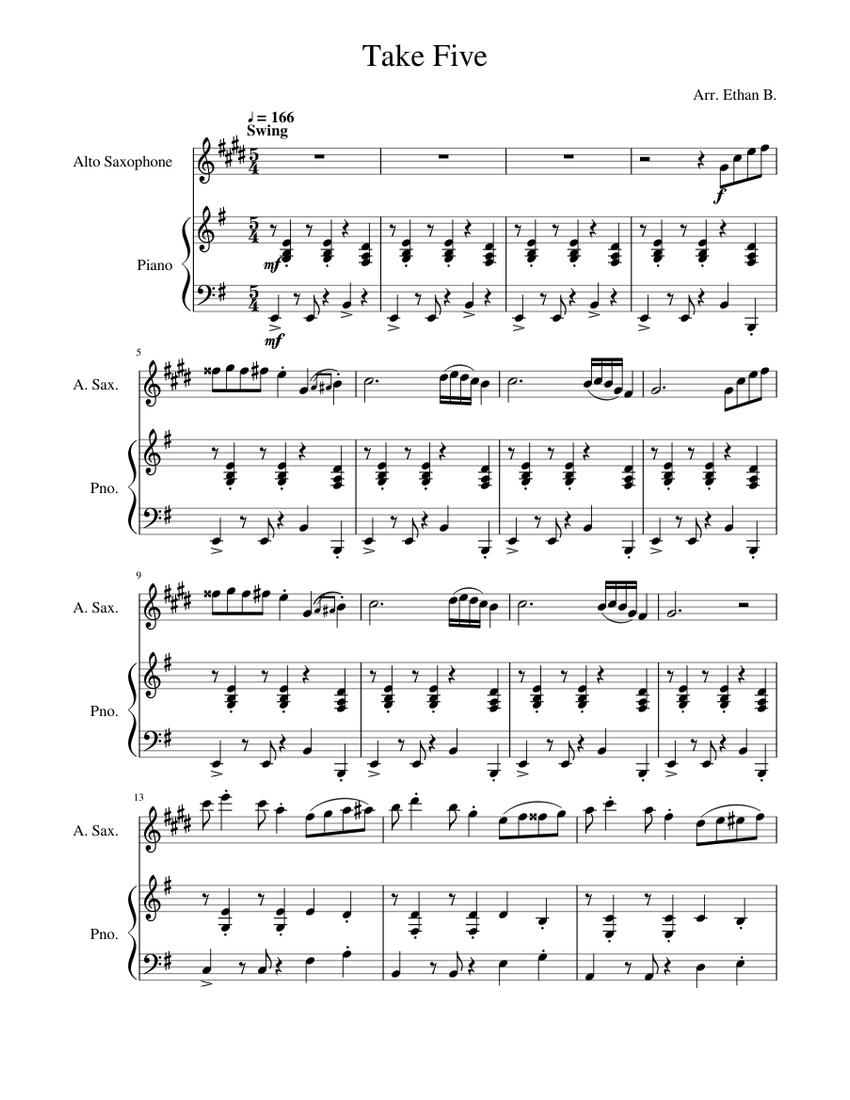take five Sheet music for Piano, Saxophone alto (Jazz Band) | Musescore.com