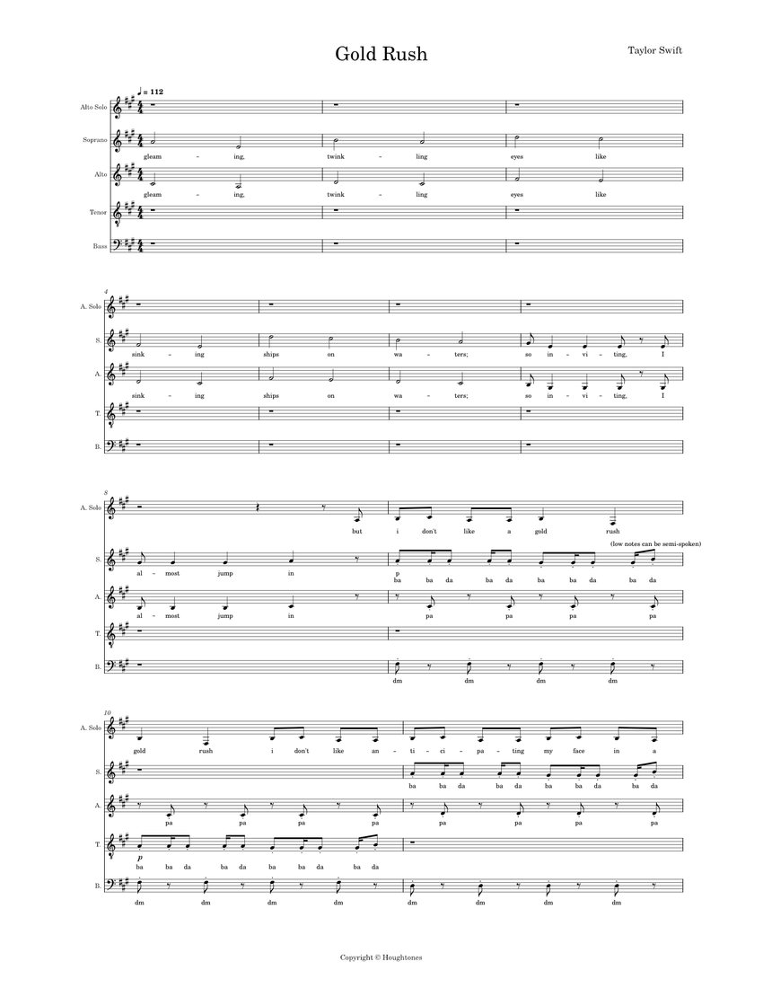 Gold Rush – Taylor Swift Sheet music for Piano (Mixed Quintet ...
