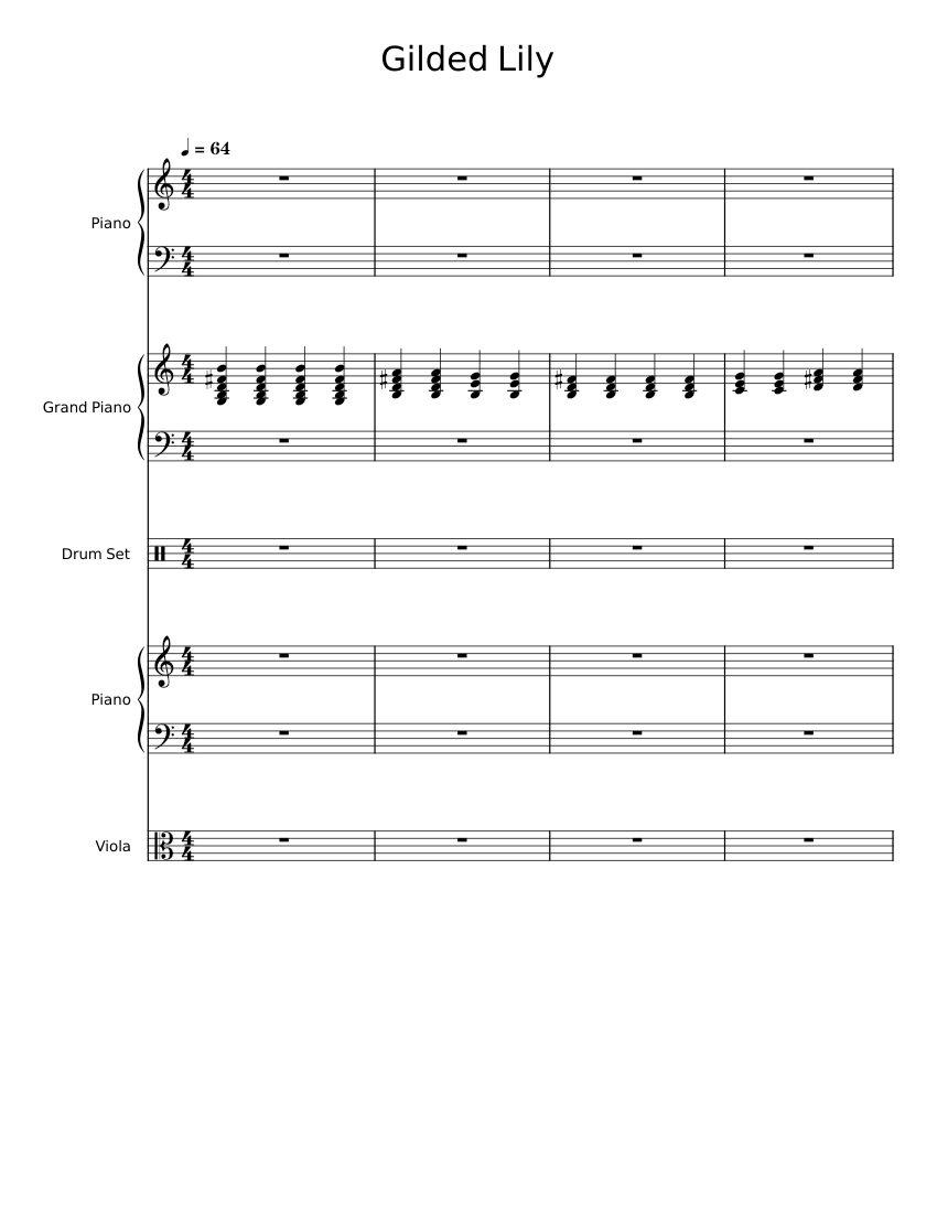 Gilded Lily Sheet Music for Piano, Viola, Drum group (Mixed Quintet ...