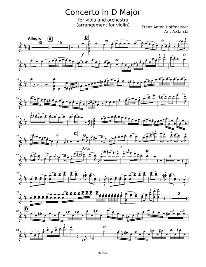 Viola Concerto in D major – Franz Anton Hoffmeister - Arrangement for ...