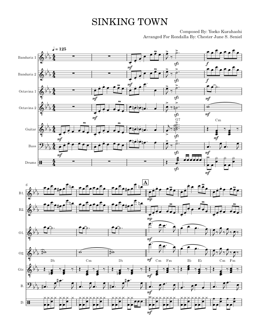 Sinking Town - Yoeko Kurahashi Rondalla Ensemble Sheet Music for Guitar ...