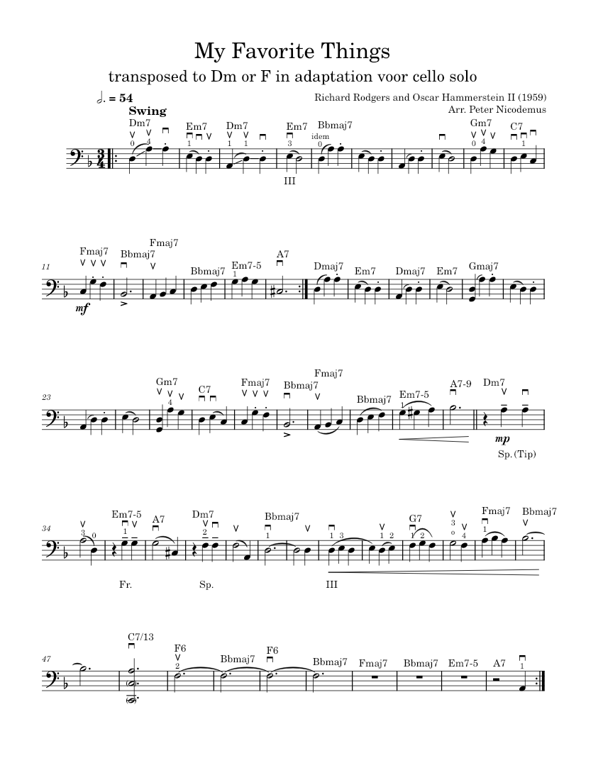 My favorite things – Rodgers & Hammerstein Sheet music for Cello (Solo ...