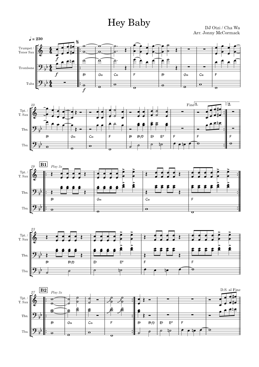 Hey Baby Sheet music for Trombone, Tuba, Trumpet in b-flat (Mixed Trio ...