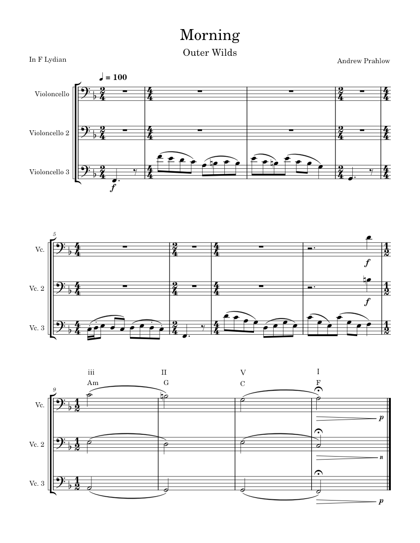 Morning – Andrew Prahlow - Outer Wilds Sheet music for Cello (String Trio) | Musescore.com