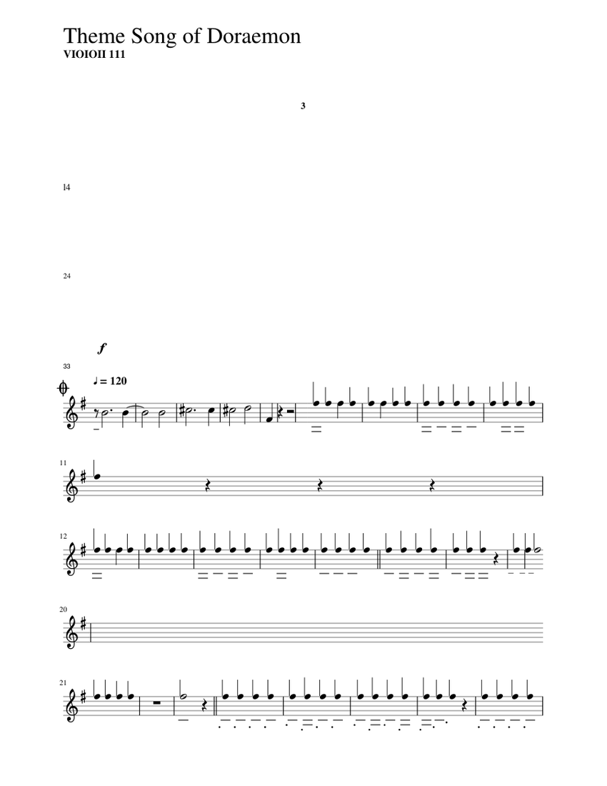 Theme Song of Doraemon Violin Sheet music (String Methods & Exercises ...