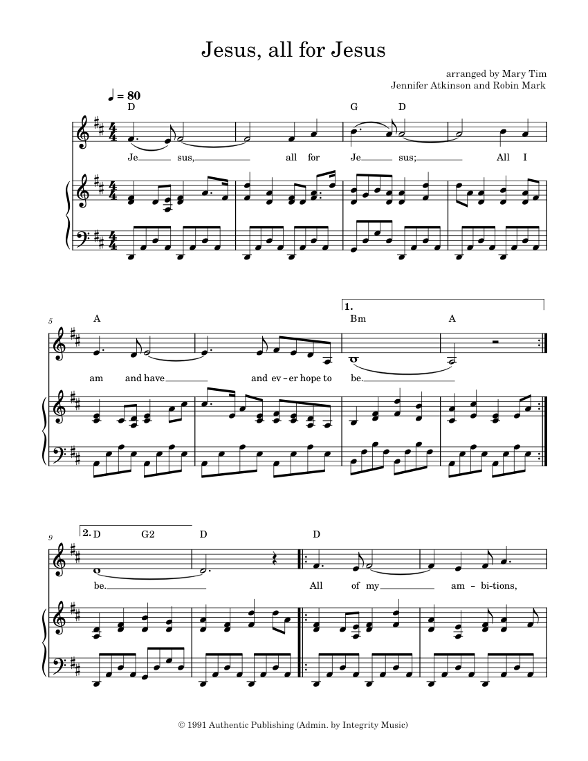 Jesus, all for Jesus – Robin Mark Sheet music for Piano, Vocals (Piano ...