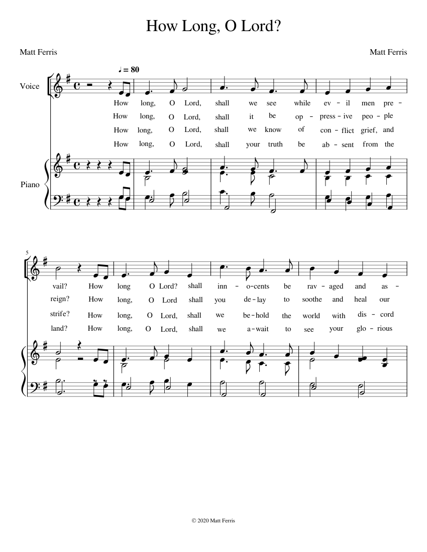 How Long O Lord? Sheet music for Piano, Vocals (Piano-Voice ...