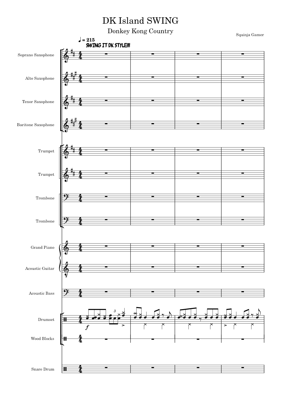 DK Island SWING Sheet Music for Piano, Trombone, Saxophone alto ...