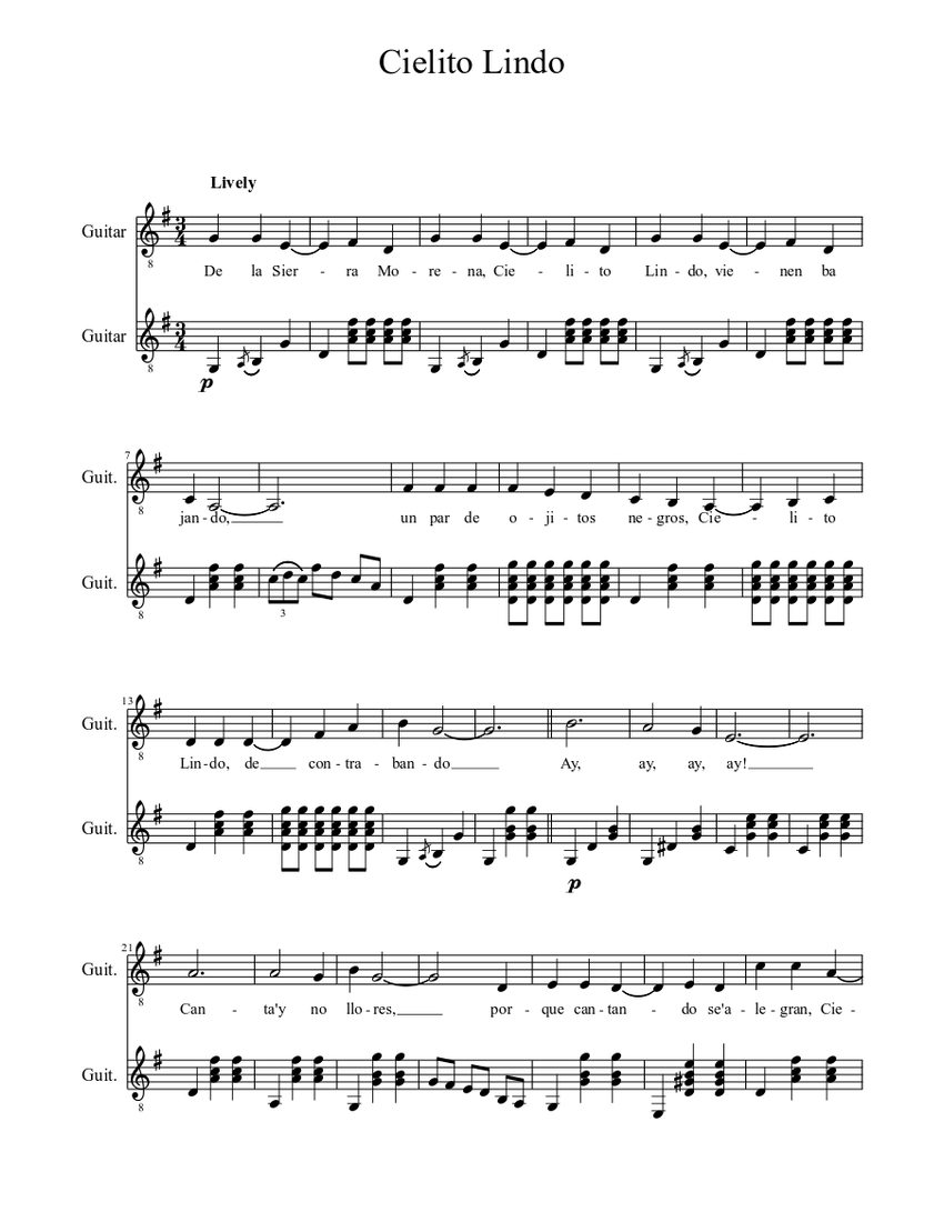 Cielito Lindo Sheet music for Guitar (Mixed Duet) | Musescore.com