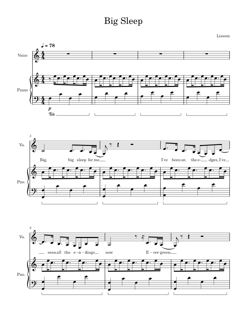 Big Sleep – Lissom Sheet music for Piano, Voice (other) (Solo ...