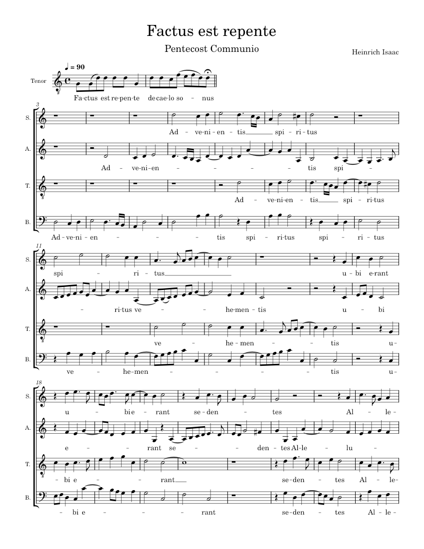 Factus est repente – Heinrich Isaac Sheet music for Bass guitar, Synthesizer (SATB) | Musescore.com
