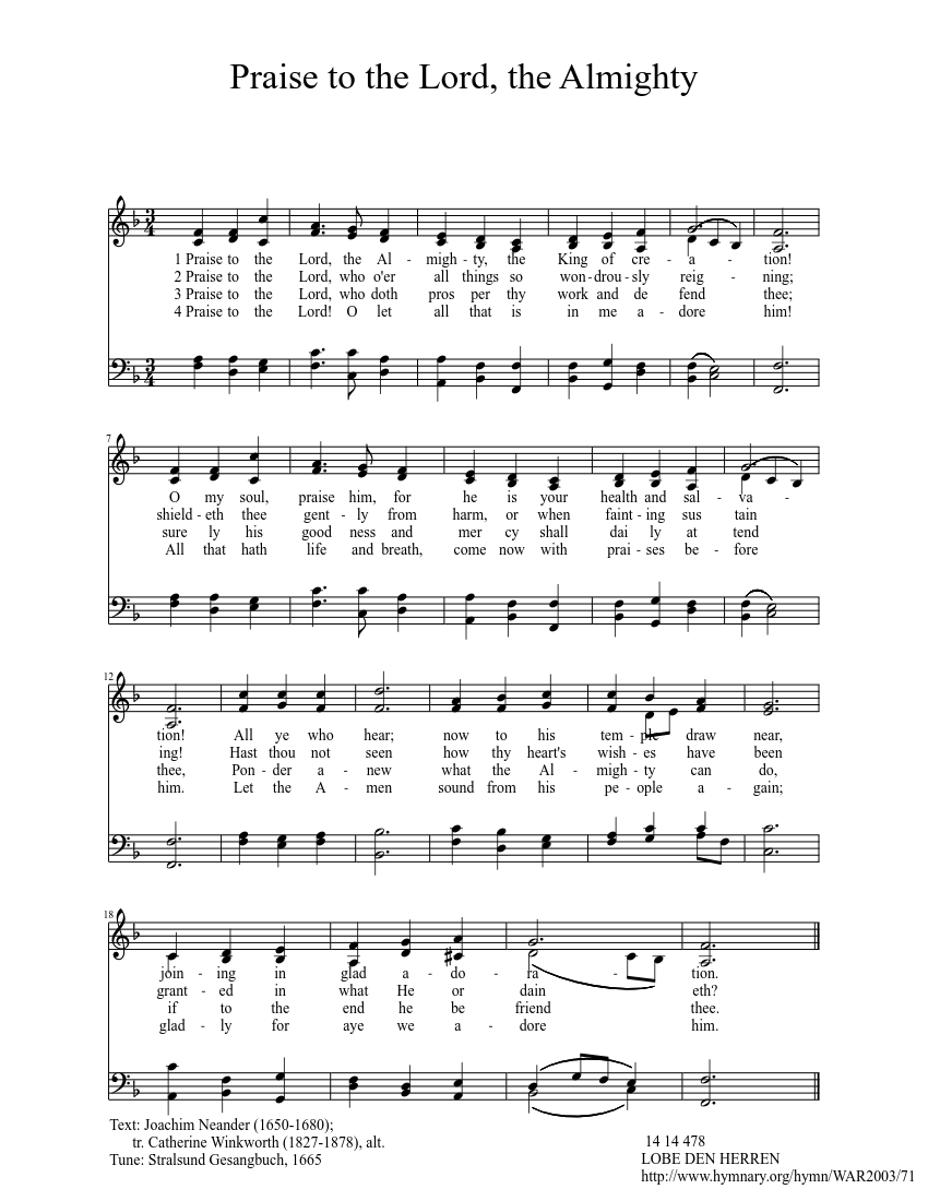 Praise to the Lord, the Almighty: SATB Sheet music for Piano (Piano Duo ...