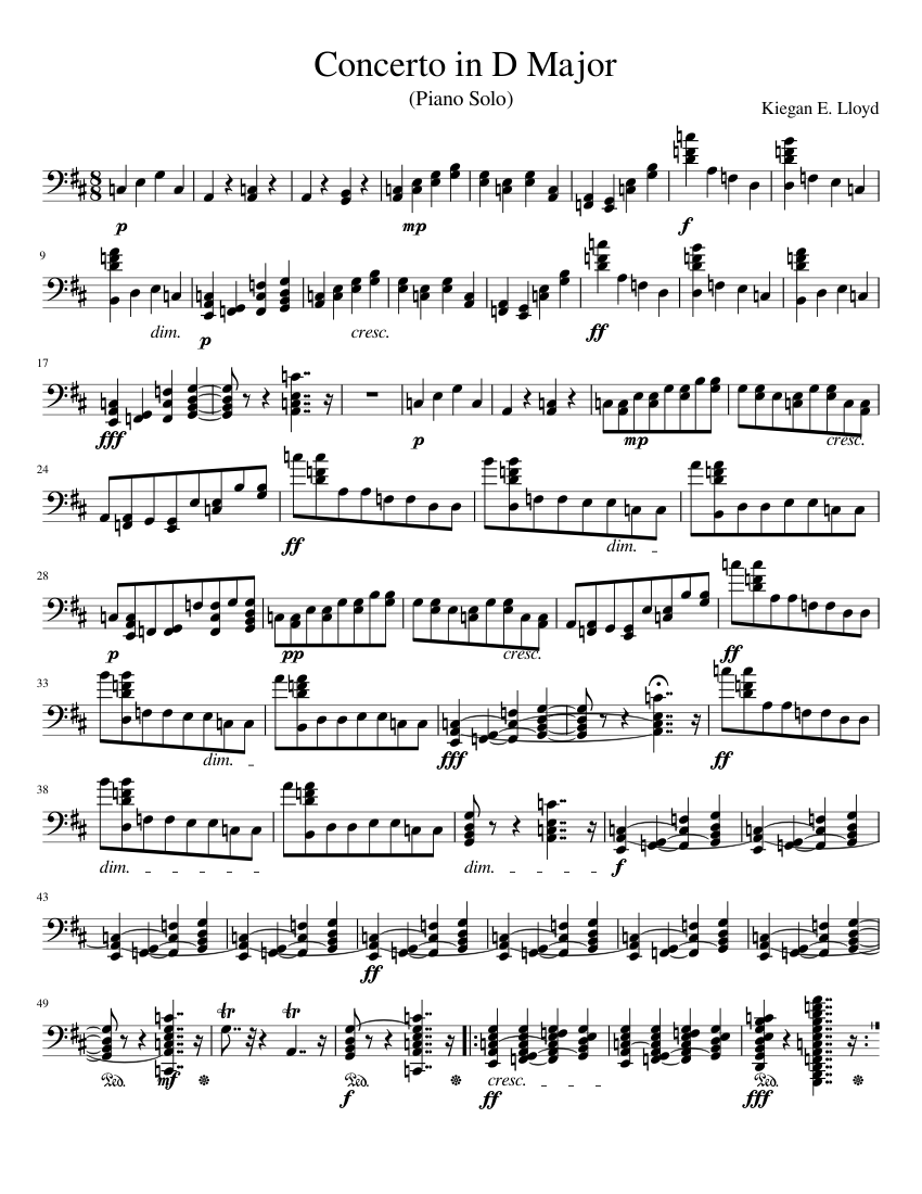 Paino Concerto in D major Sheet music for Piano (Solo) Easy | Musescore.com