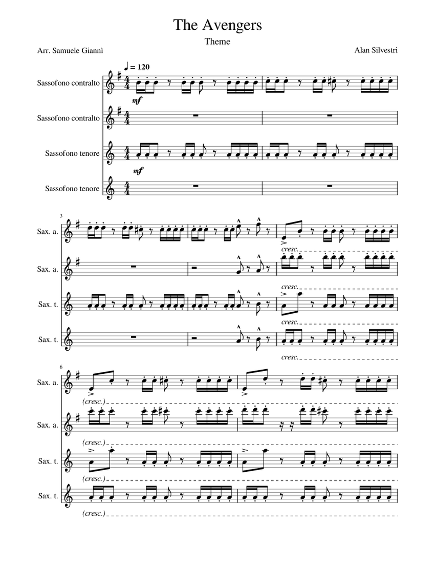 The Avengers Alto-Tenor Quartet Sheet music for Saxophone alto, Saxophone tenor (Saxophone ...