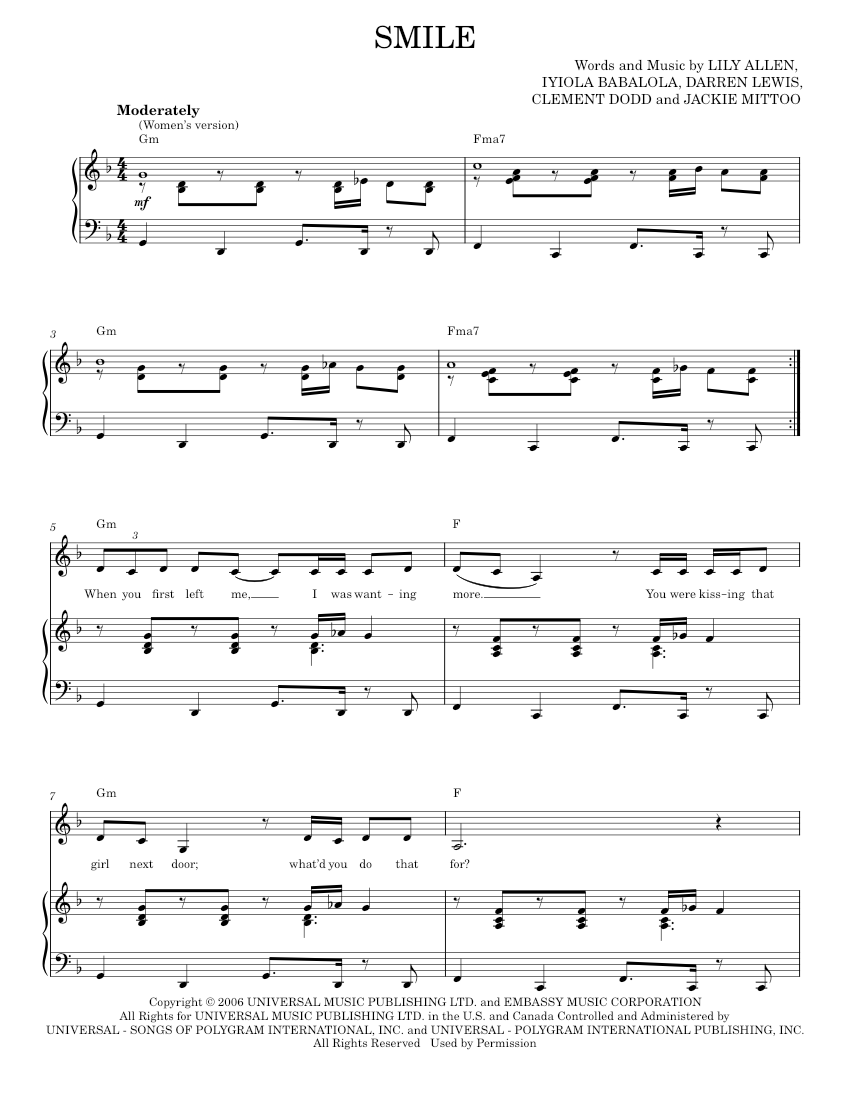 Smile Sheet music for Piano, Vocals by Glee Cast: Music Notes by MuseScore