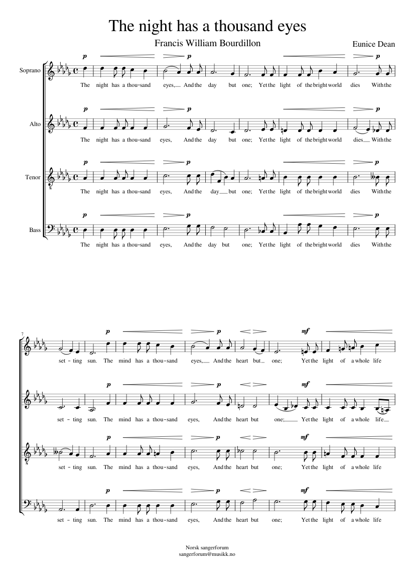Tye night has a thousand eyes – Eunice Dean Sheet music for Soprano ...