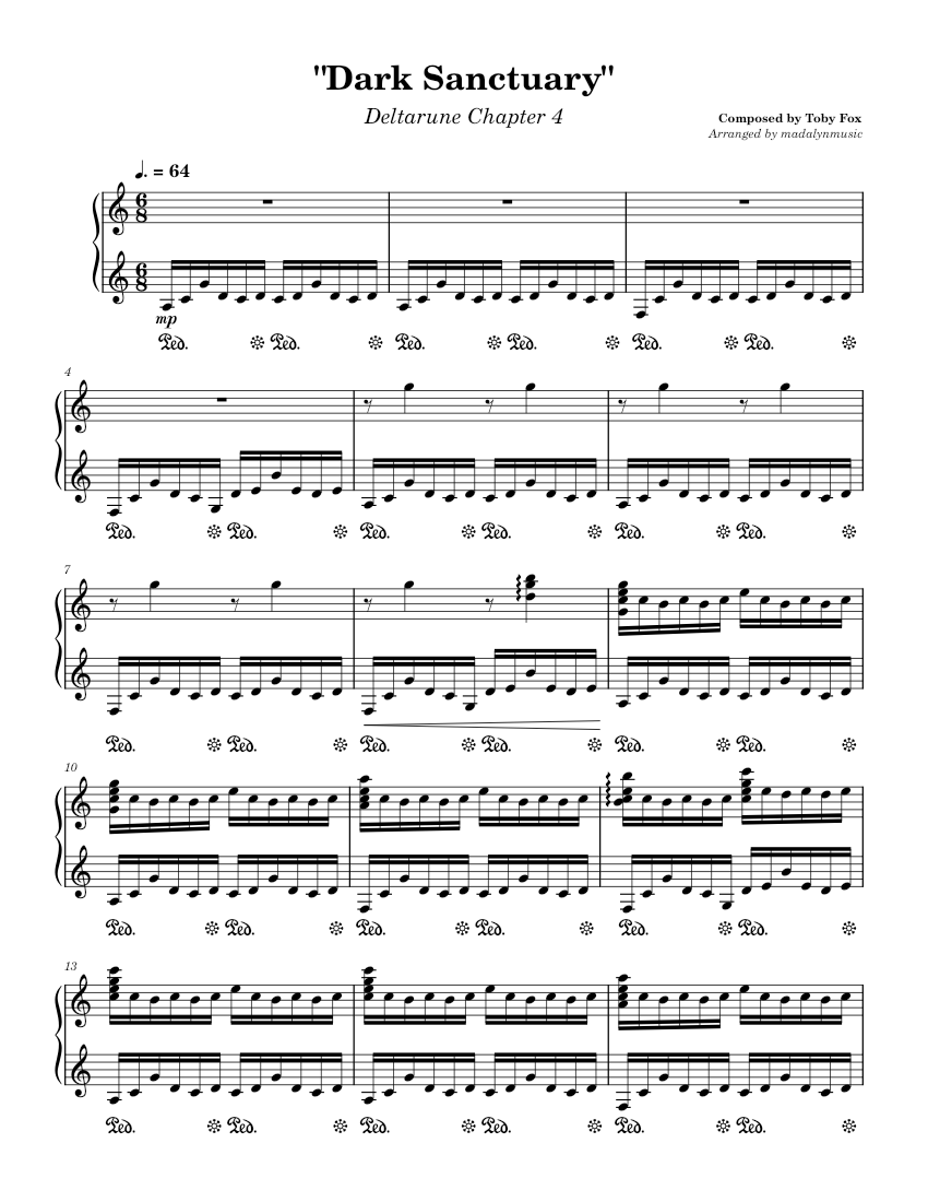 Dark Sanctuary- Deltarune Chapter 4 Sheet Music for Piano (Solo ...