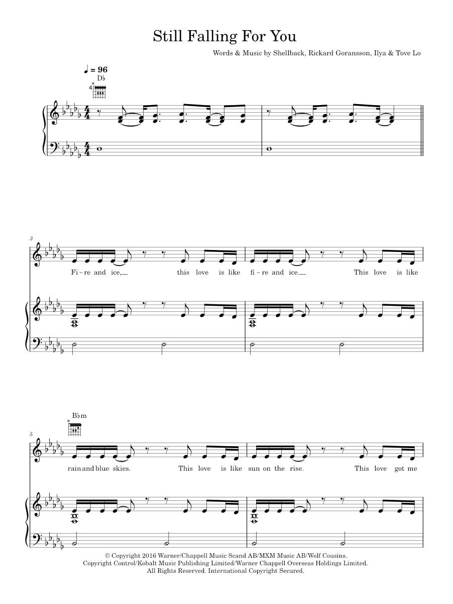 Play Official version of Still falling for you Sheet Music by Ellie Goulding for Piano, Vocals ...