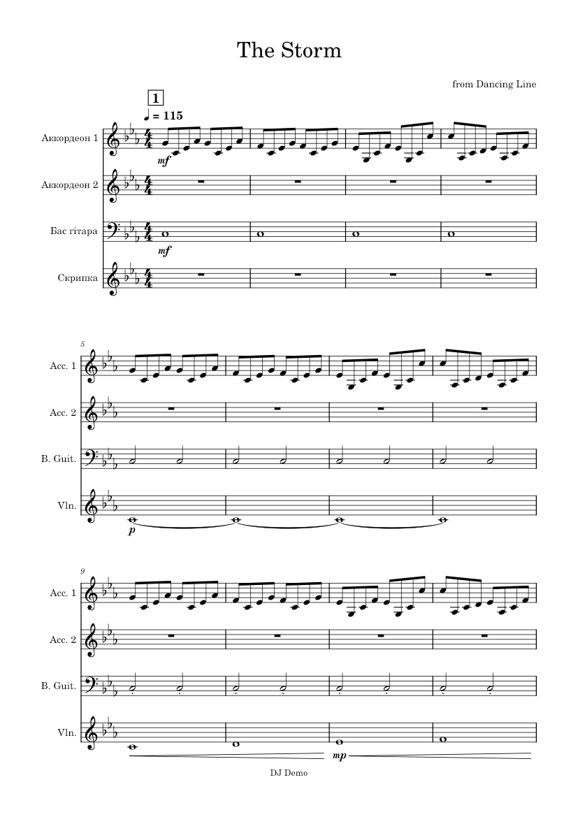 The Storm Sheet Music for Accordion, Violin, Bass guitar (Mixed Quartet ...