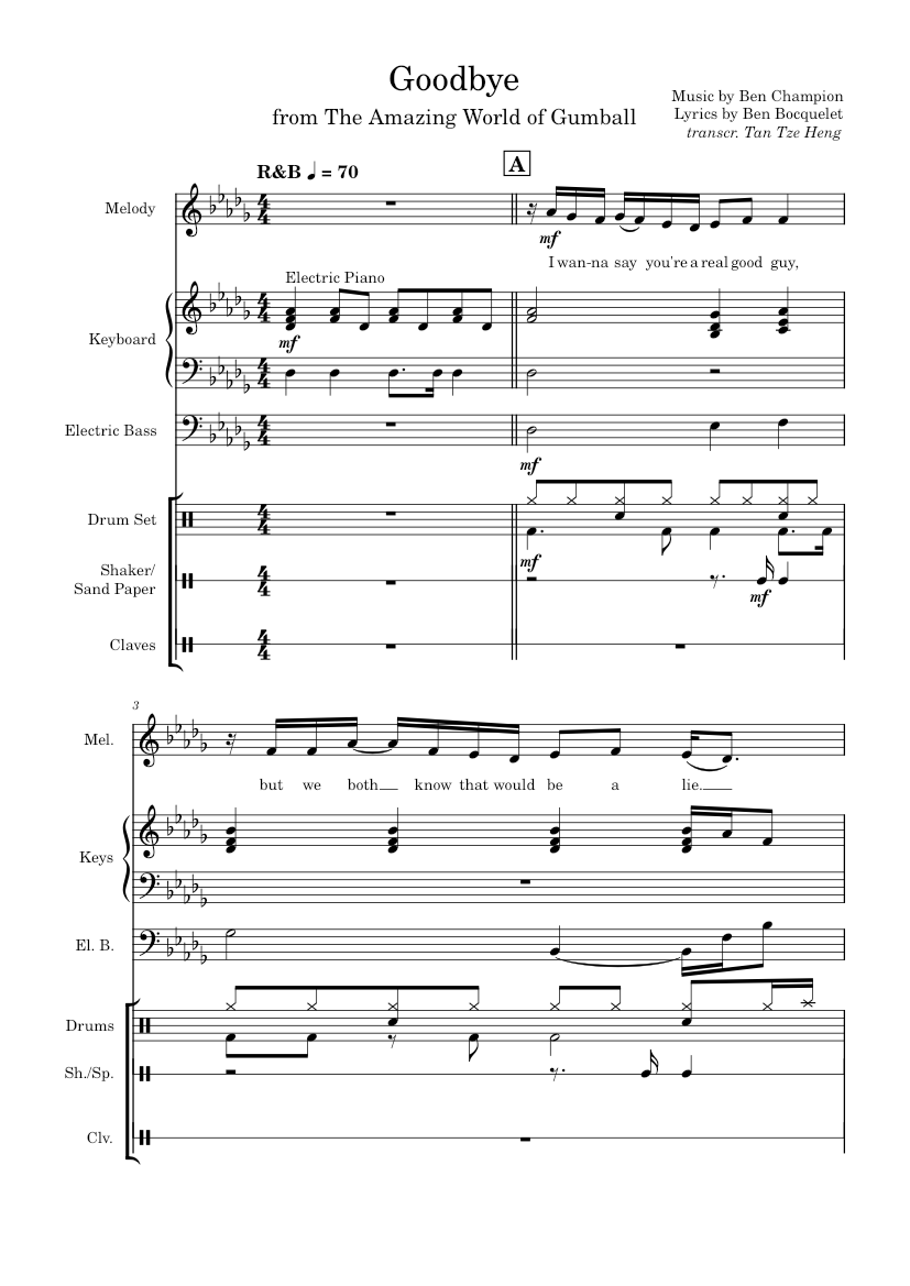 Goodbye (from The Amazing World of Gumball), transcription Sheet Music ...