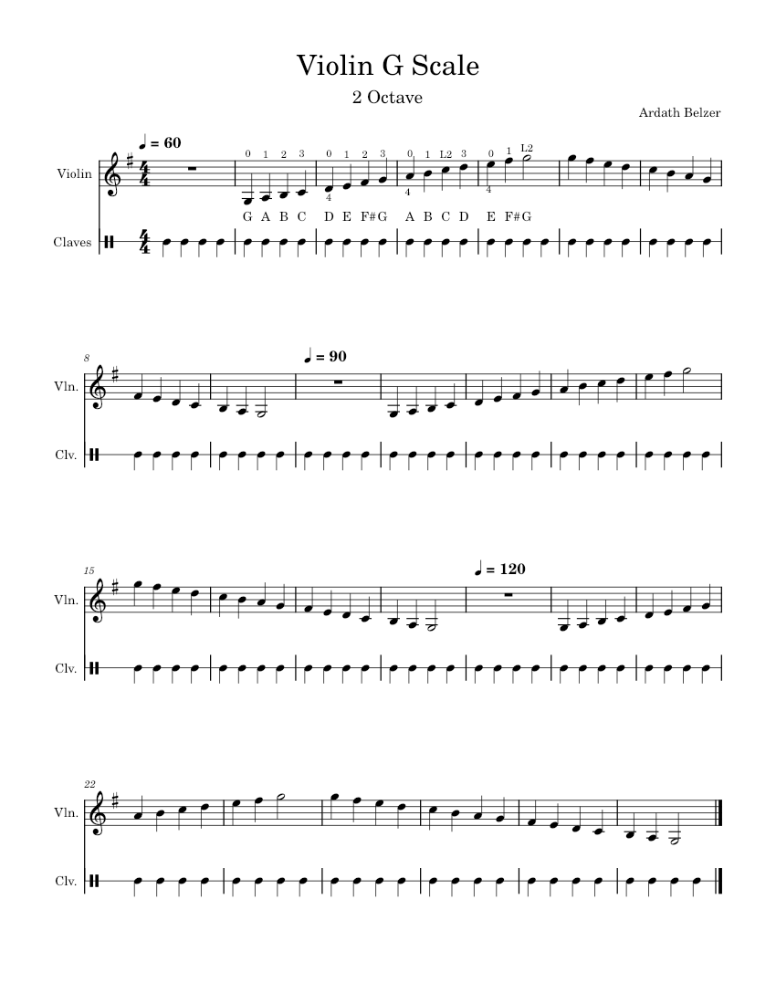 Violin G scale 2 octaves Sheet Music for Violin, Drum group (Solo) | MuseScore.com