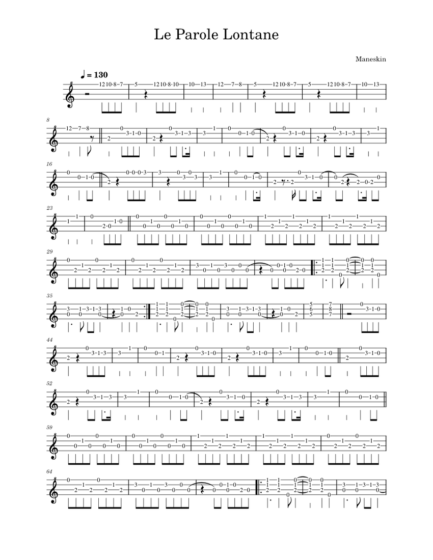 Le parole lontane – Måneskin Le Parole Lontane Ukulele Sheet music for ...