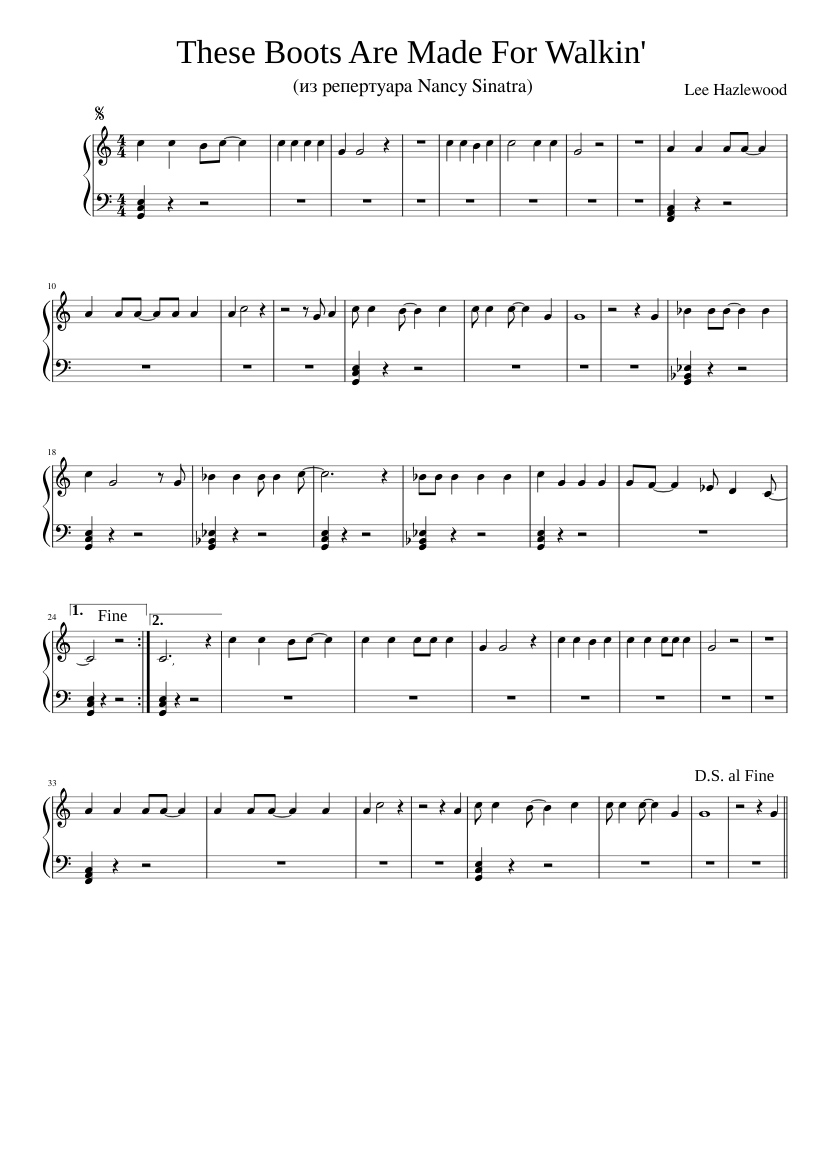 These Boots Are Made For Walkin' Sheet music for Piano (Solo) Easy ...