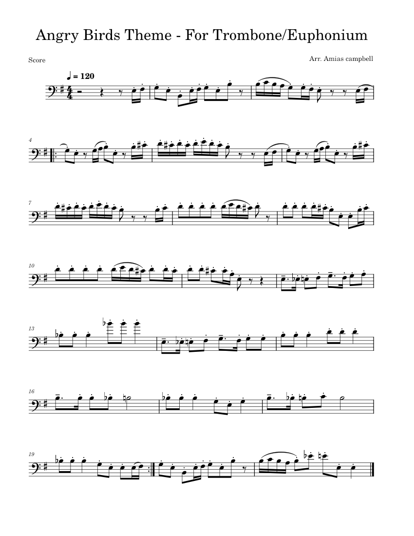 Angry Birds Theme, Arr. for Trombone/Euphonium Sheet Music for Trumpet ...