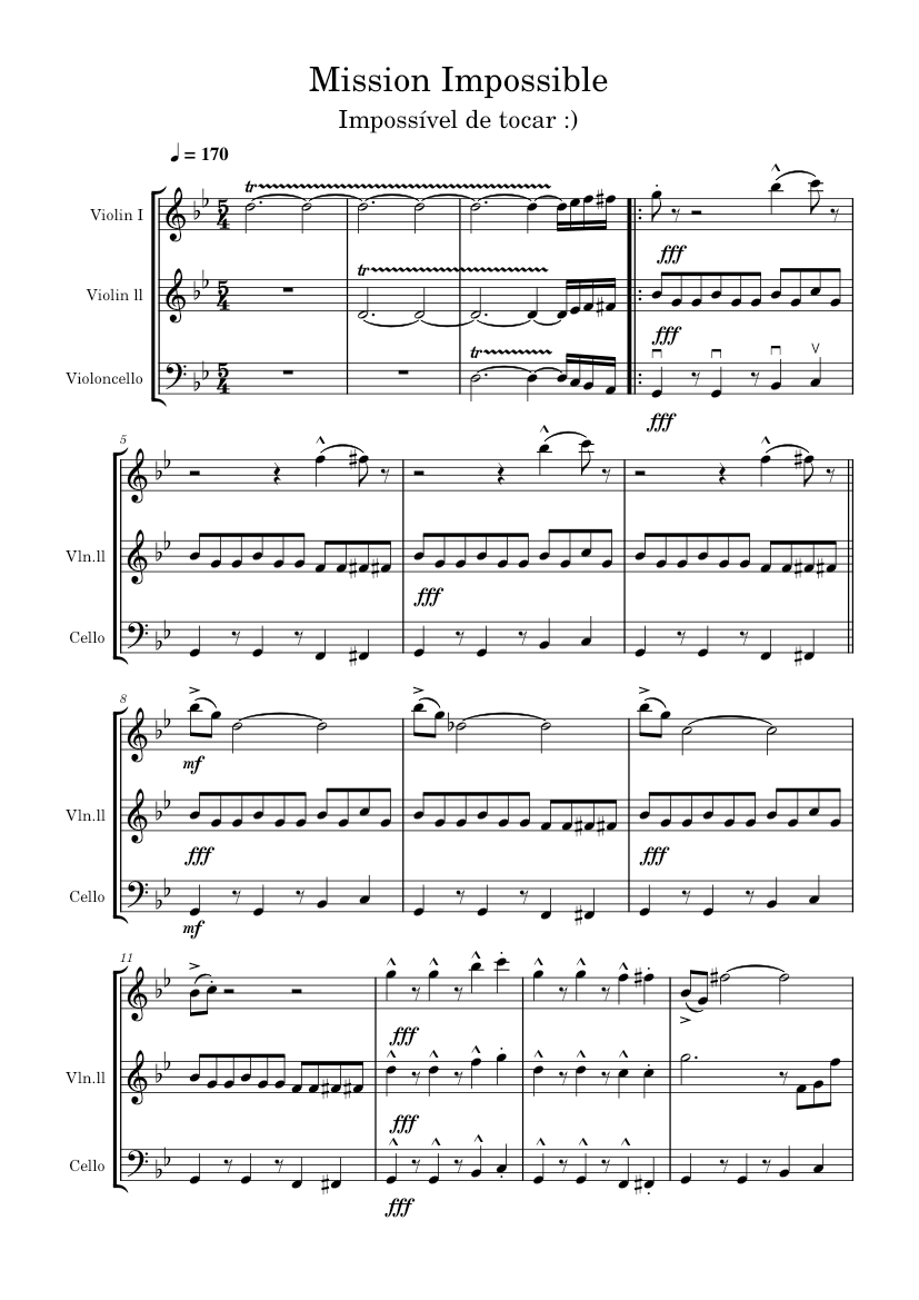Mission Impossible Theme – Lalo Schifrin Sheet Music for Violin, Cello ...