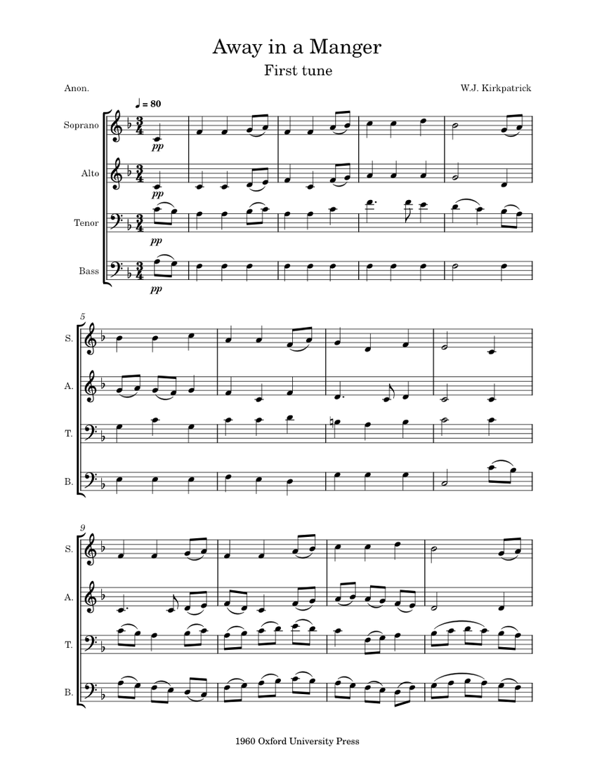Away in a manger – William J. Kirkpatrick Sheet music for Soprano, Alto ...