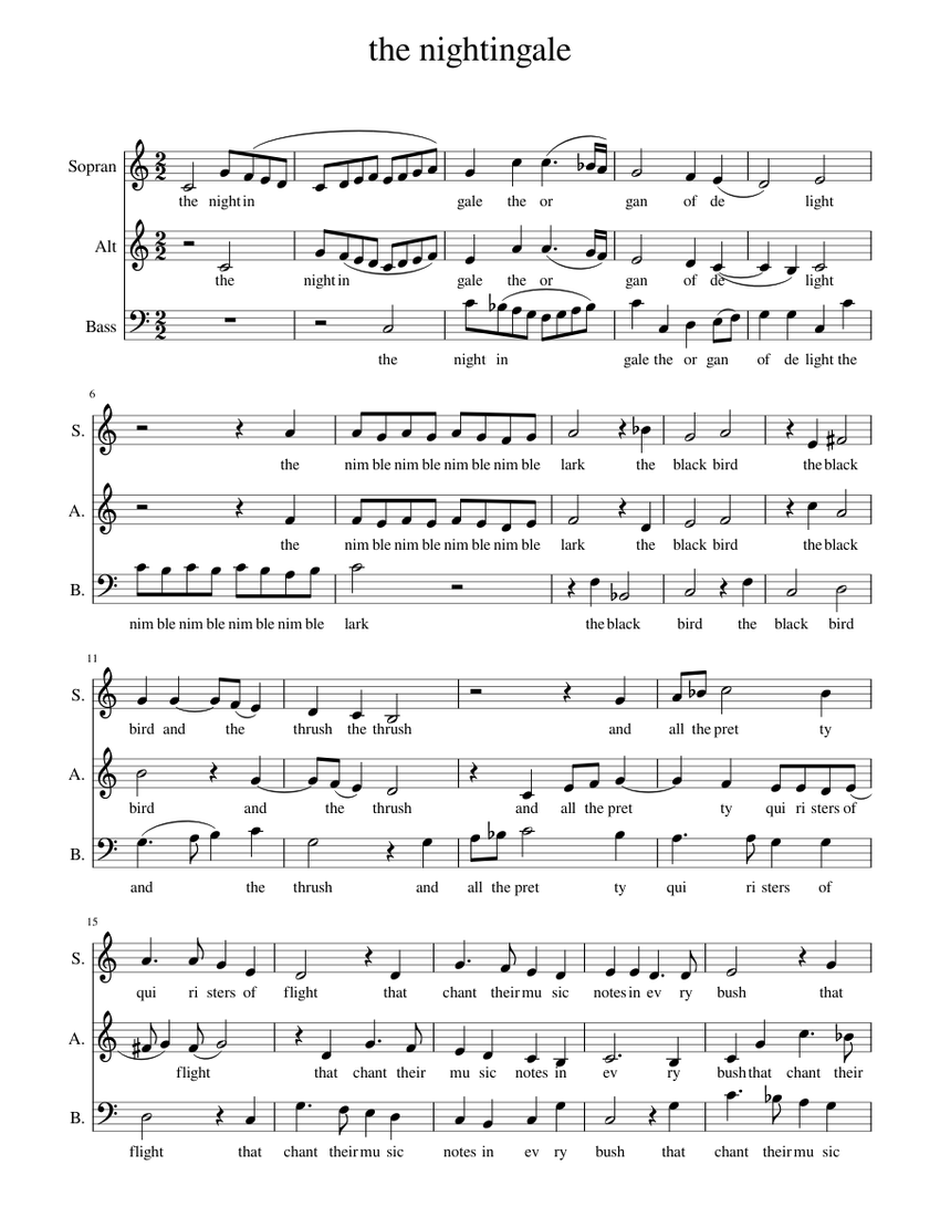 The nightingale Sheet music for Soprano, Alto, Bass voice (Choral ...