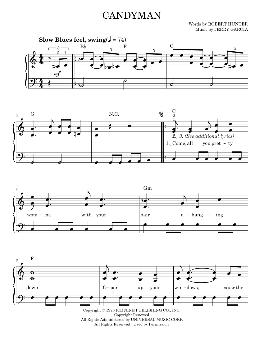 Play Official version of Candyman sheet music by Grateful Dead for ...