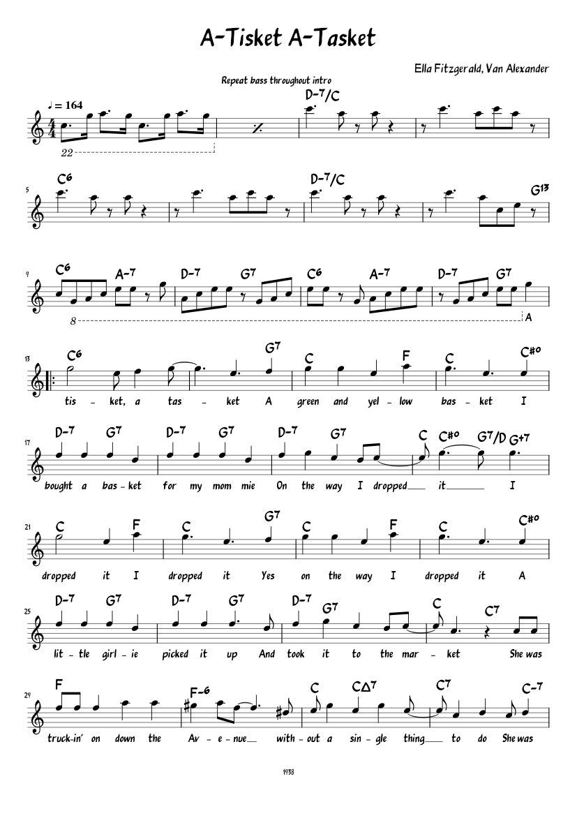 A-Tisket A-Tasket (Lead sheet with lyrics) Ella Fitzgerald Version ...