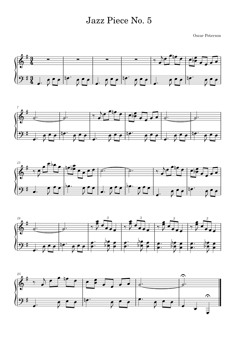 Jazz Piece #5 – Oscar Peterson Sheet Music for Piano (Solo) Easy ...