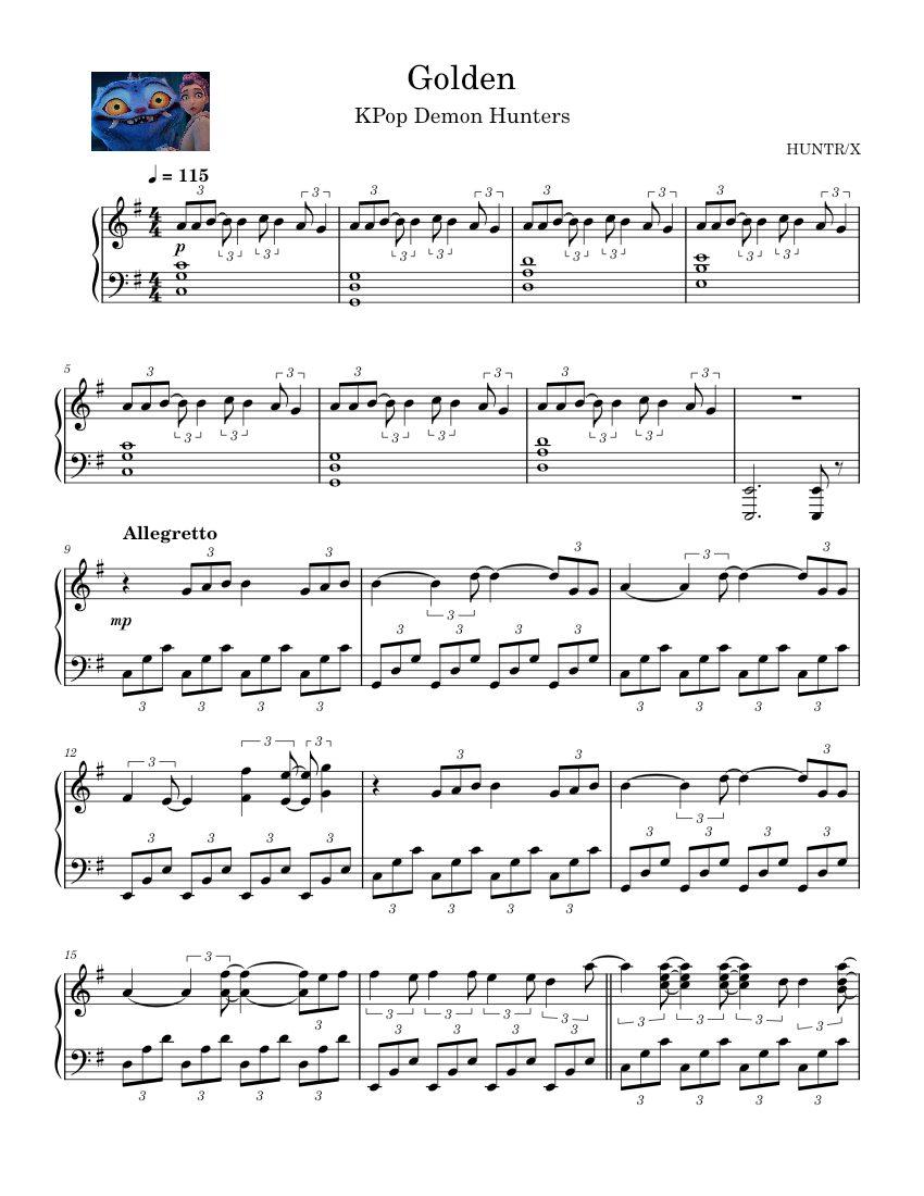 OST KPop Demon Hunters - Golden Sheet Music for Piano (Solo) | MuseScore.com